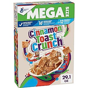 Cinnamon Toast Crunch Breakfast Cereal, Crispy Cinnamon Cereal, Mega Size, 29.1 oz Cereal Box