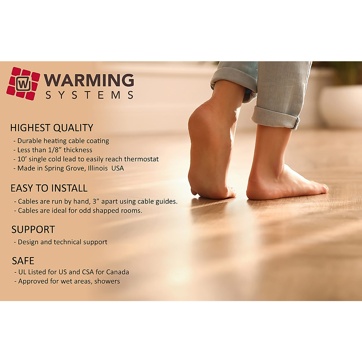 260 Sqft, 240V Cable Electric Radiant Floor Heating System, Heated Floor System, Includes Radiant Floor Heating Thermostat and Sensor. Under Tile Floor Heating System for Heated Floors, Radiant Heat