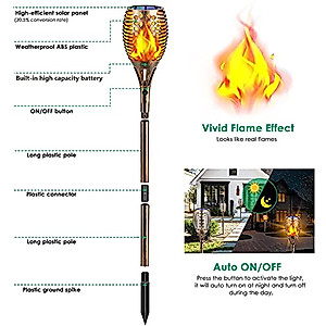 TomCare Solar Lights Upgraded, 43" Waterproof Flickering Flames Solar Powered LED Solar Hanging Lanterns Patio Lights for Patio Garden Backyard