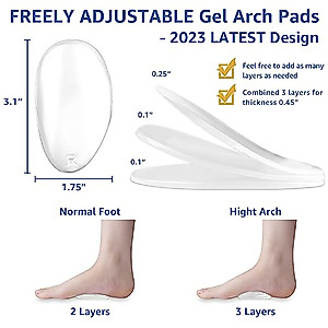 SQHT Adjustable Arch Support Inserts, Gel Arch Support Shoe Insoles for Flat Feet, Arch Pads for High Arch Foot Pain Relief- 2 Pairs