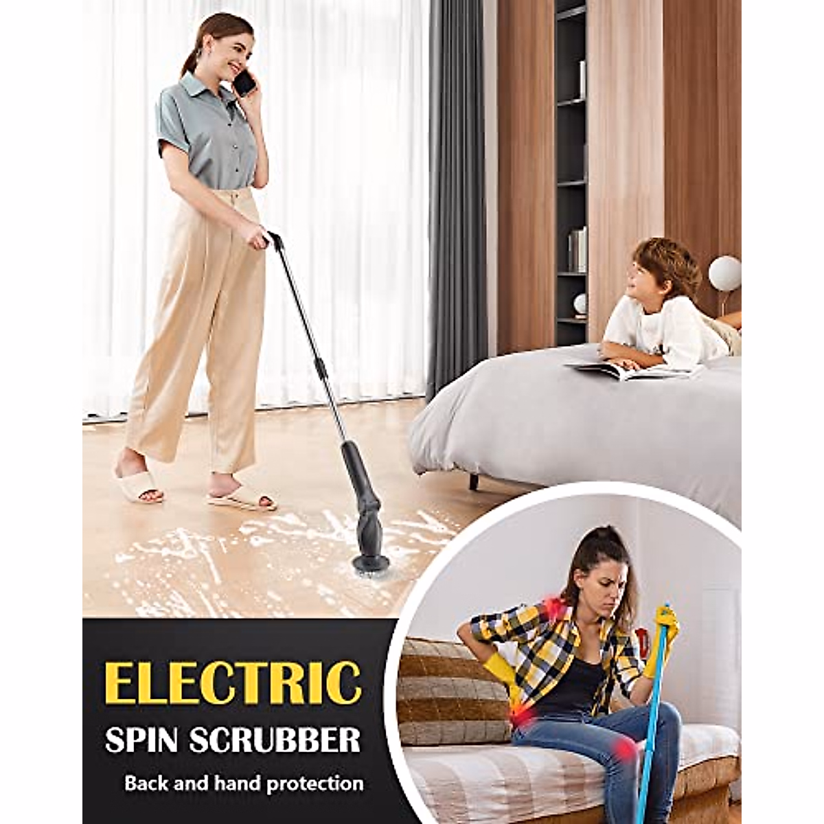 Cordless Electric Spin Scrubber,Electric Shower Cleaning Brush as Household Gifts,Telescoping Long Handled Shower Scrubber,Electric Power Scrubber for Cleaning Bathroom,Bathtub,Floor,Grout,Tile