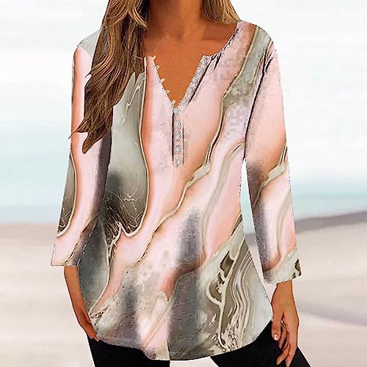 Pxoaobr Summer Short Sleeve Tops Hide Belly Blouse for Women Casual V Neck Shirts Loose Flowy Tunics to Wear with Leggings