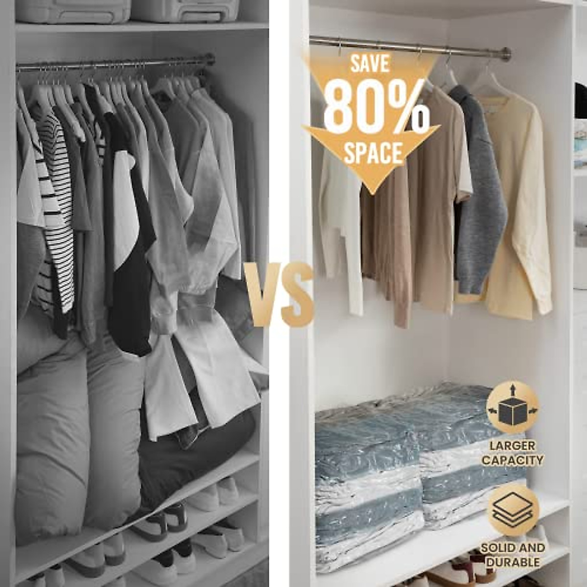 TAILI Cube Vacuum Storage Bags 4 Pack and Flat Vacuum Storage Bags Variety 12 Pack, Space Saver Bags for Clothes and Bedding, Saving 80% Space