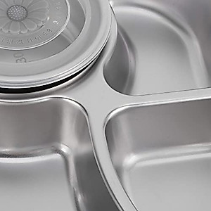 Raviga Stainless Steel Lunch Box 4 Compartments Portable Bento Box for Kids Student or Adult Food Storage Containers with Lids Airtight Soup Bowl & Tableware Large Capacity 50-oz(Green)