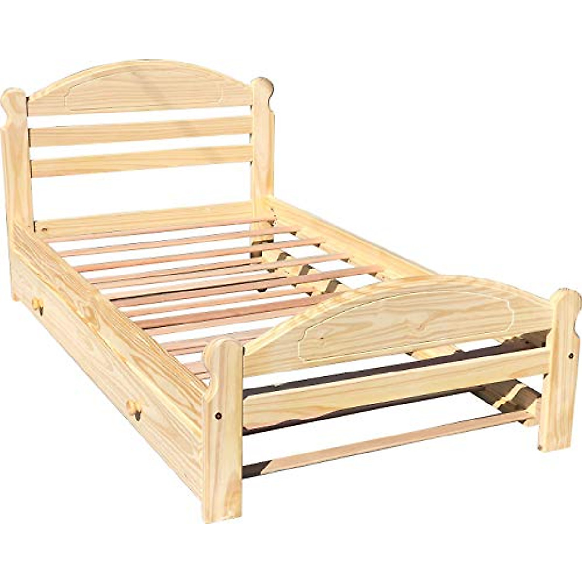 Arizona Twin Bed with Trundle Solid Pine Wooden Trundle Bed Hardwood Slats Support Unfinished Suitable for Boys Girls Kids Bedroom Single Wooden Bed Frame