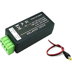 BeElion 24V AC to 12V DC Convertor, 1.5 Amp Supply Current Power Adapter and 2.1 x 5.5mm DC Power Male Plug Pigtail for Surveillance Security Camera CCTV
