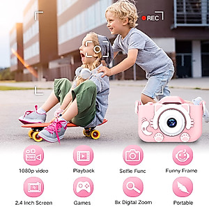 Goopow Kids Camera Toys for 3-8 Year Old Girls Boys,Children Digital Video Camcorder Camera with Cartoon Soft Cover, Best Chritmas Birthday Festival Gift for Kids - 32G SD Card Included