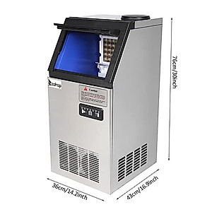 Zokop ZOKOP Commercial Ice Maker 110Lbs/24H, Stainless Steel Ice Machine with 24Lbs Ice Storage Capacity, Freestanding Under Counter ice Maker, Ideal for Home, Office, Restaurant, Bar, Coffee Shop