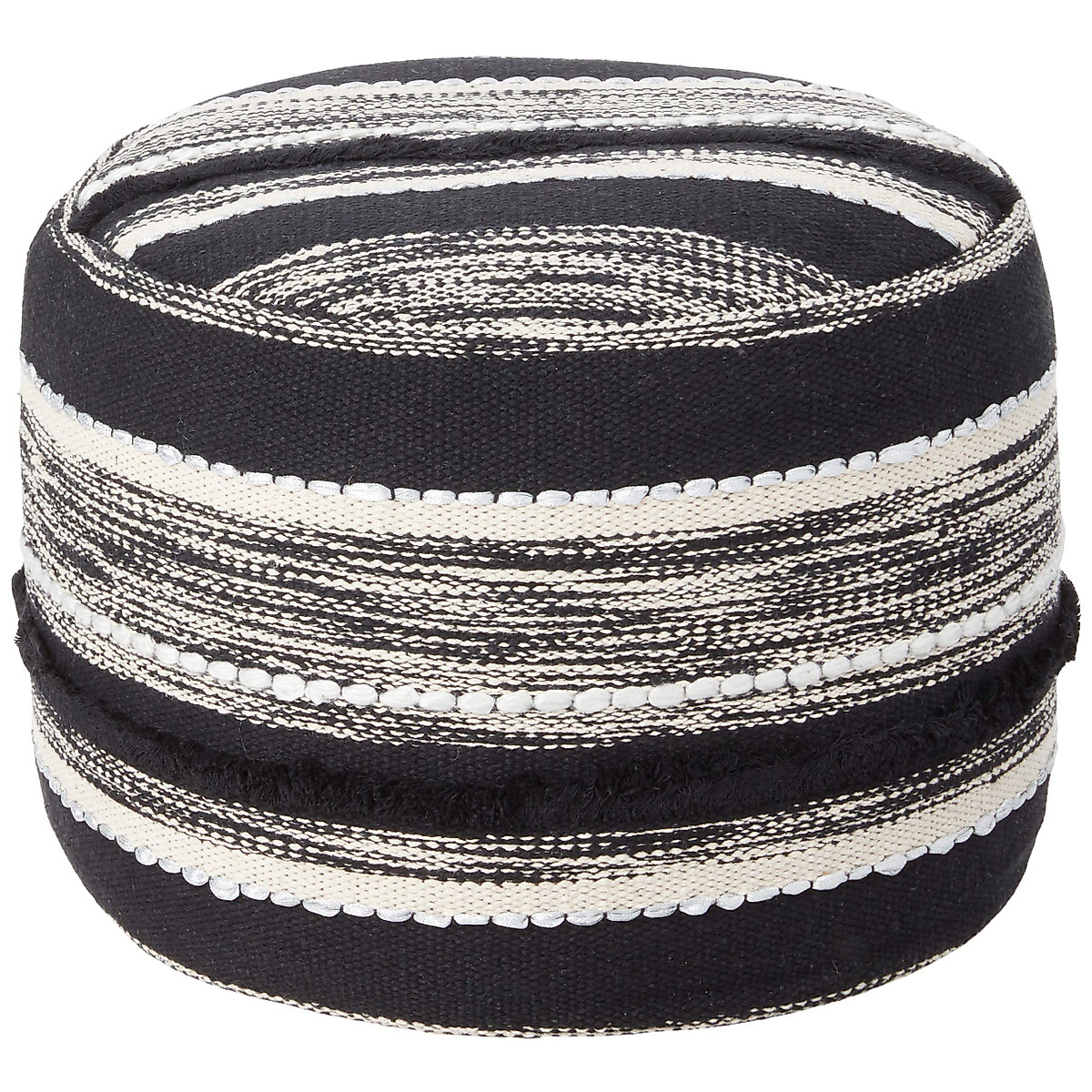 LR Home White Ottoman Pouf, 18"X18", Black/Natural -