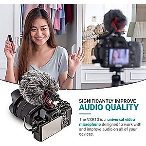 Movo VXR10 Universal Video Microphone with Lightning Dongle Adapter - Includes Shock Mount, Deadcat Windscreen, Case - Compatible with iPhone 14, 13, 12, 11, XS, XR, X, Pro, Max, and More