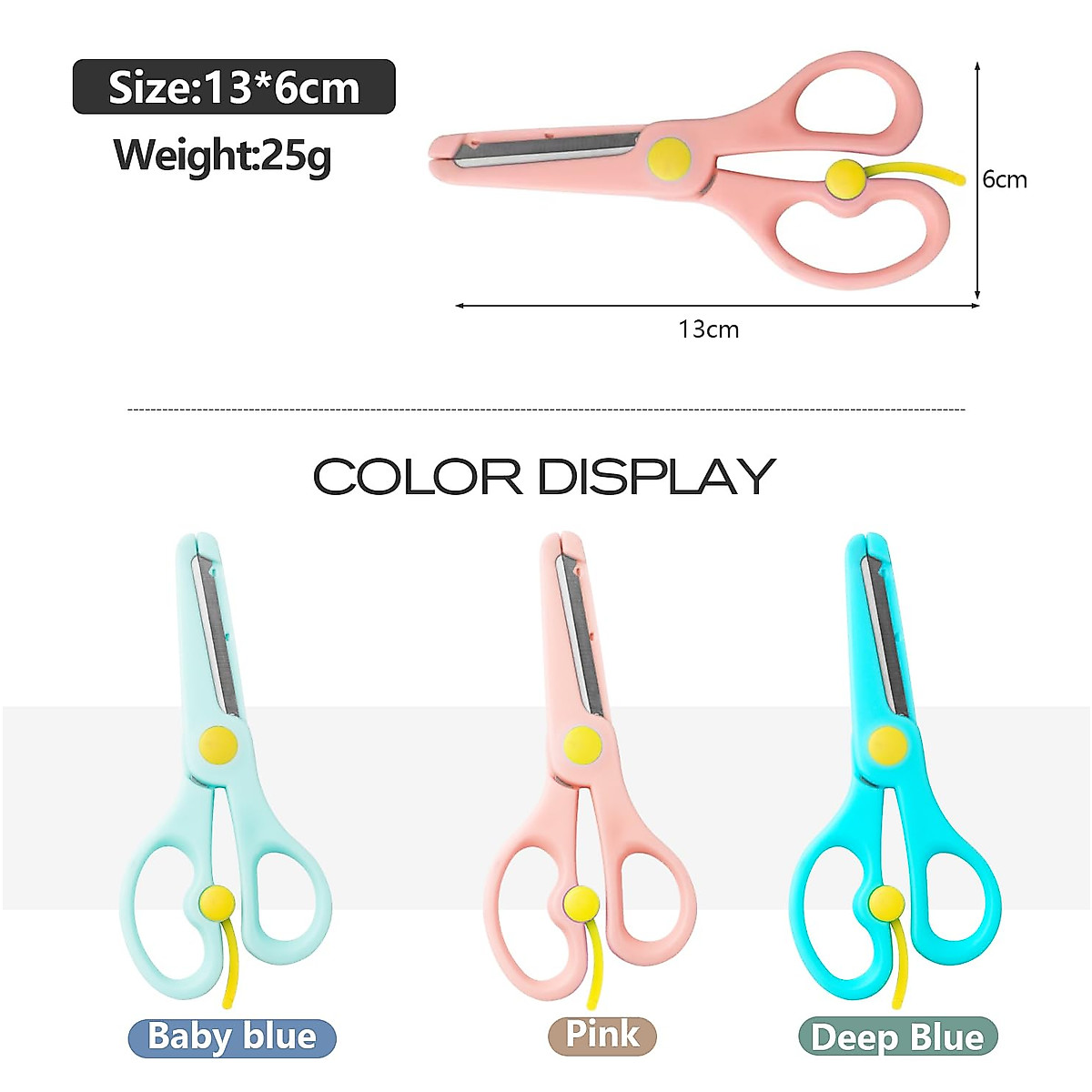 ANJOBIBI,Safety Craft Scissors For Kids 3-Pack,Preschool Training Scissors,Ergonomic Handle Perfect for Paper Cutting-2.0 (Pink+ Baby blue+ Deep Blue)