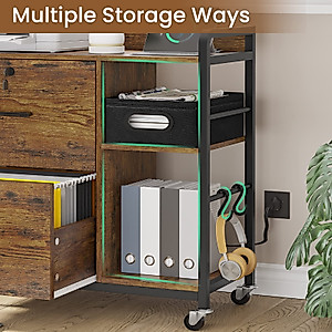 SEDETA 32" Filing Cabinet, Filing Cabinets for Home Office fits Legal, Letter, A4 Size, Locking File Cabinet with Power Strip, Printer Stand with Storage, Rustic Brown