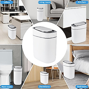 Apetecer Trash Can with Lid Automatic Garbage Can, 3.5 Gallon Slim Small White Plastic Smart Trash Bin, Narrow Motion Sensor for Bedroom, Bathroom, Toilet Office（4*AA Battery）