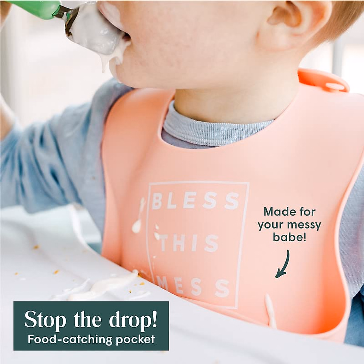 Simka Rose Silicone Bibs for Babies - Toddlers High Chair Dining Table and Restaurants - Silicone Baby Bibs with food catcher Adjustable Soft Catch all Bib with Pouch Baby Led Weaning for Boys & Girls