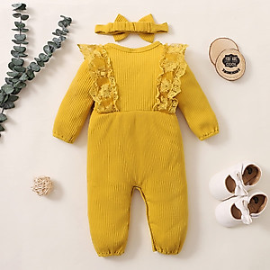 SOLOYEE 0-3 Months Baby Girl Clothes Cute Long Sleeve One Piece Infant Romper with Headband