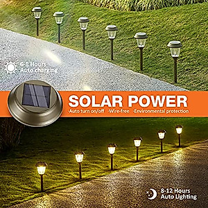XMCOSY+ Solar Pathway Lights - 6 Pack Solar Lights Outdoor Waterproof, Auto On/Off 10-25 LM Warm White Glass Stainless Steel, Solar LED Lights Decorative for Yard Garden Lawn Driveway Walkway Sidewalk