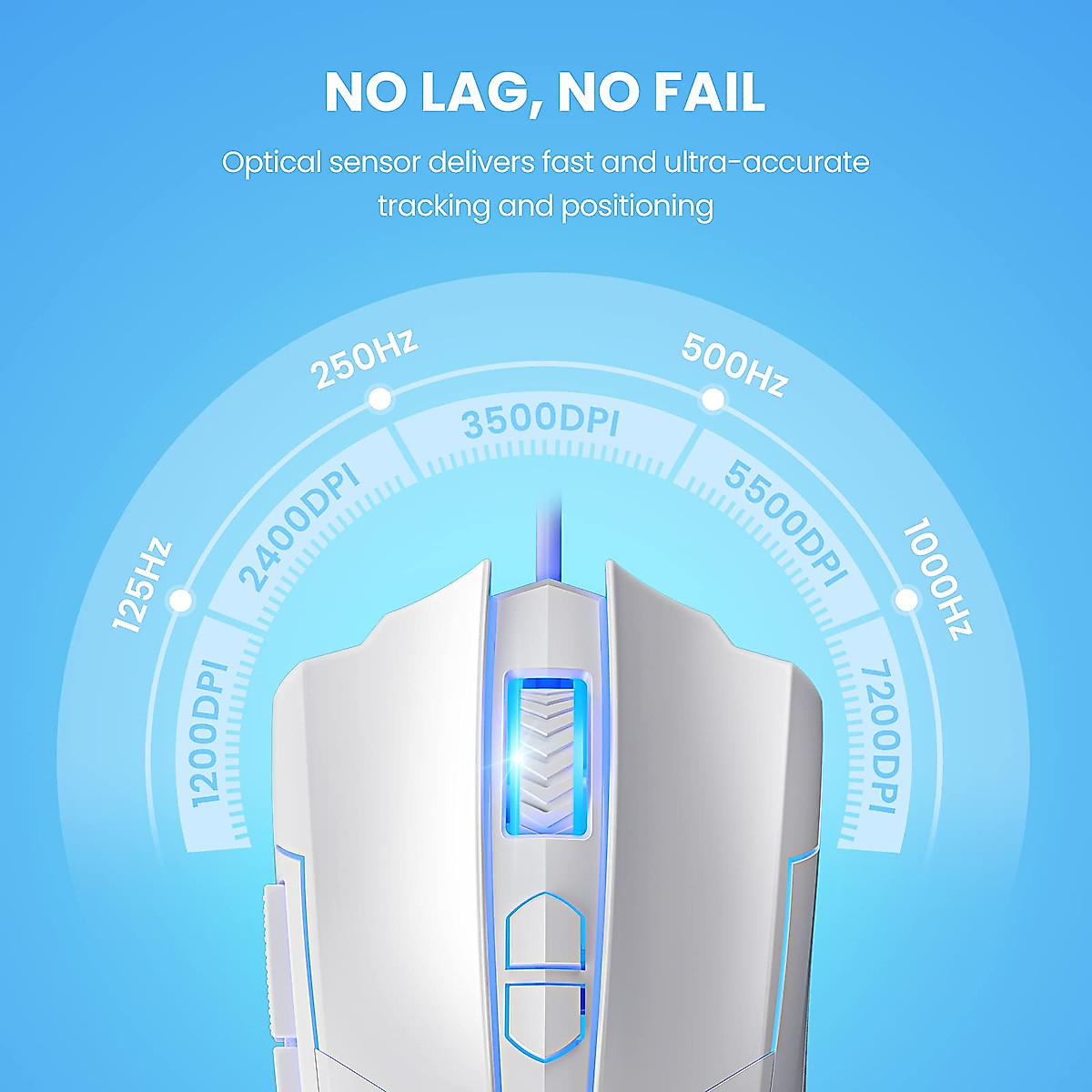 WEEMSBOX Gaming Mouse, Wired Gaming Mice [Breathing RGB LED] [Plug Play] High-Precision Adjustable 7200 DPI, 7 Programmable Buttons, Ergonomic Computer USB Mouse for Windows/PC/Mac/Laptop Gamer-White