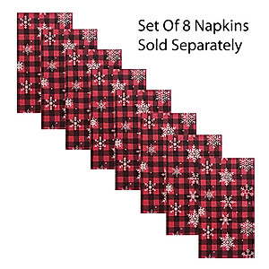 Lintex Red/Black Snowflake Plaid Festive Christmas Fabric Tablecloth, Red, Black and White Plaid Country Rustic Xmas Holiday Tablecloth, 70” Round