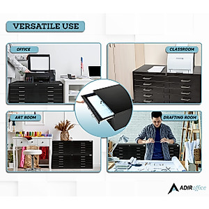 AdirOffice Flat File Cabinet - Heavy Duty 5-Drawer Blueprint Sheets Storage, 35" x 46" Great for Documents Sized 30” x 42”, Ideal for Artists, Art Files, Engineers, Architects, Offices - Black