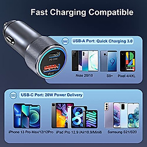 5 Pack USB C Car Charger, Bangfun 36W Dual USB Car Charger Adapter Fast Charge PD&QC 3.0 Cigarette Lighter USB Charger Compatible iPhone 14 13 12 11 Pro Max SE,iPad,Samung S21/S20, Pixel(Grey)