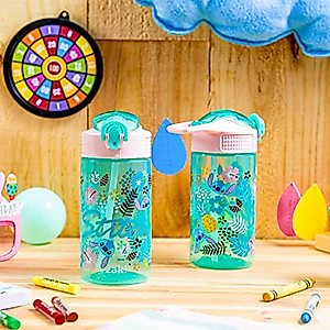 Zak Designs Kids Durable Plastic Spout Cover and Built-in Carrying Loop, Leak-Proof Water Design for Travel, (16oz, 2pc Set), Lilo and Stitch 2pk