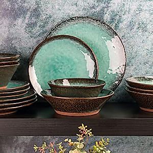 Gibson Elite Green Lantern 16 Piece Double Bowl Dinnerware Set, Teal