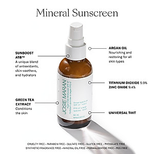 Josie Maran Protect & Perfect Face Moisturizer & Facial Sunscreen with SunBoost ATB - Tinted Mineral Sunscreen with SPF 47 - Chemical-Free & Lightweight Sunscreen Moisturizer (2 oz)