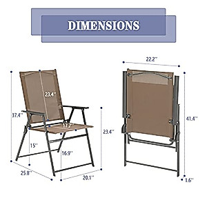 VICLLAX Patio Folding Chairs Set of 2, Outdoor Protable Textilene Dining Chairs for Lawn Garden Deck Backyard Porch, Brown