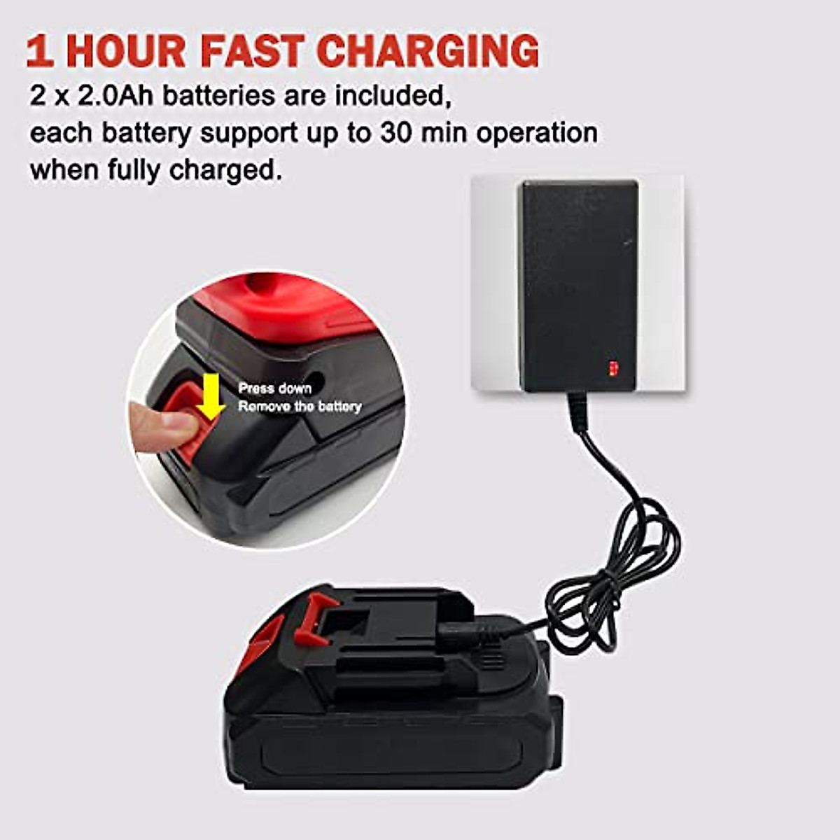 Hitish Cordless Leaf Blower, 20V 130MPH Electric Leaf Blower with 2 x 2.0Ah Battery & Fast Charger, Portable Leaf Blower with 2 Section Tubes & 2 Speed Control for Blowing Leaves, Snow Debris & Dust