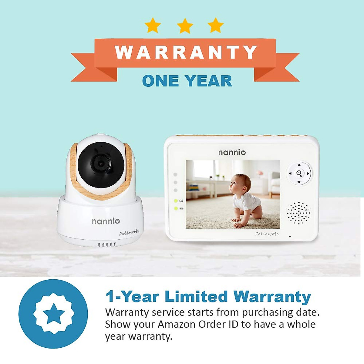 Nannio Comfy Ace Baby Monitor with Remote Pan-Tilt-Zoom Camera and 3.5inch LCD Screen, Infrared Night Vision, VOX, Alarm System, Two Way Talk, Lullaby, Baby Room Temperature