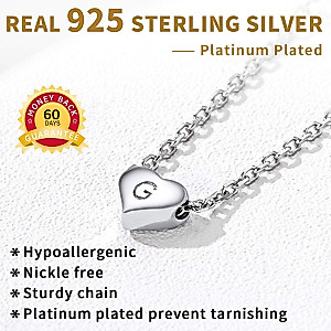 ChicSilver Initial necklaces for Women 925 Sterling Silver Small Heart Necklace Alphabet Letter J Necklace for Women - 16"+2"