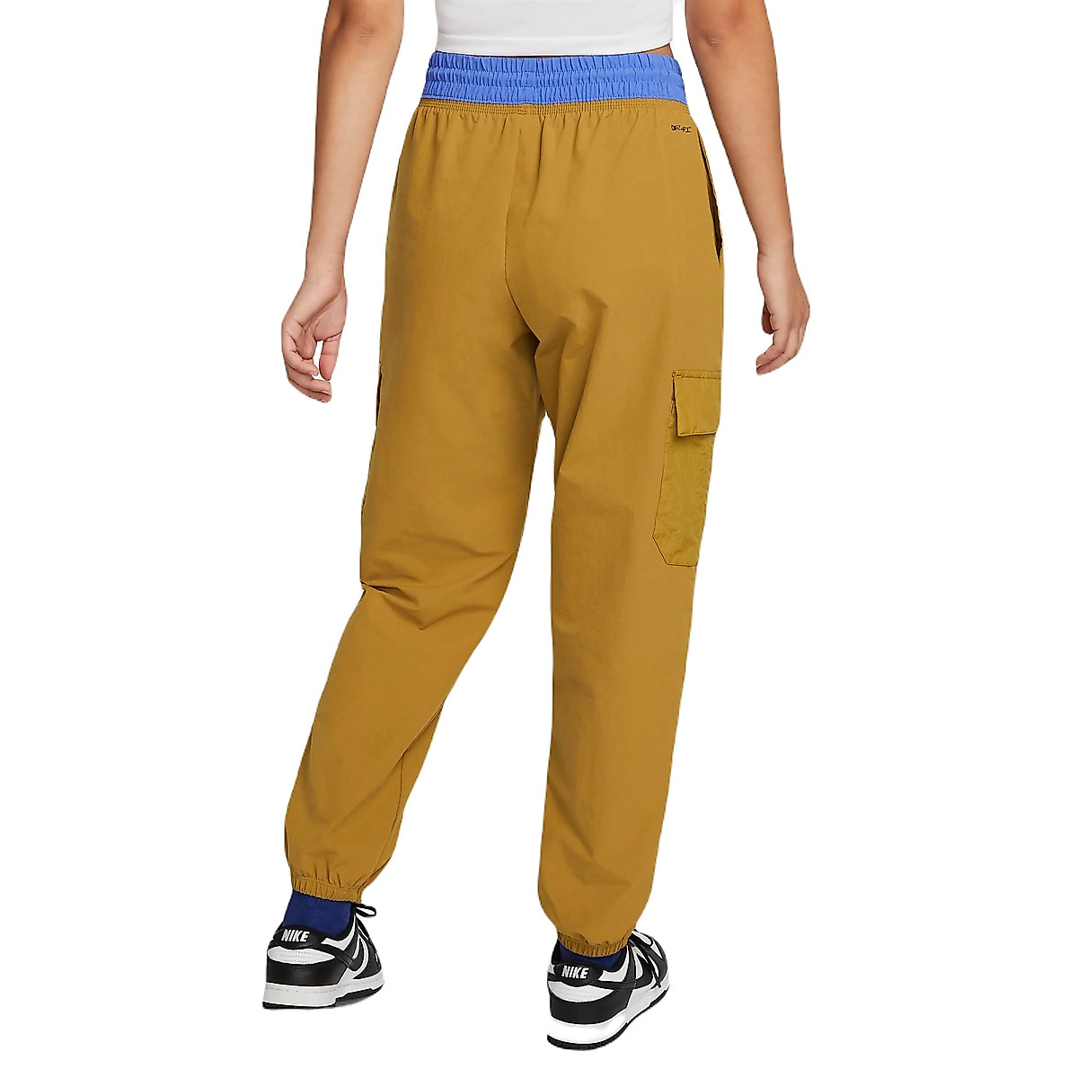 Nike Sportswear NSW Women's Woven Sports Utility Mid-Rise Cargo Pants, Golden Moss/Medium Blue, S Regular US