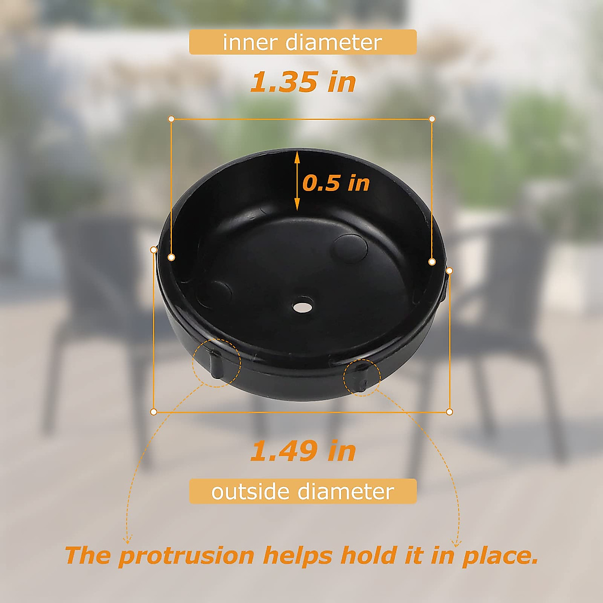 24 Pack Wrought Iron Patio Furniture Feet Caps 1-1/2 inch Round Plastic Outdoor Chair Leg Floor Protectors, Patio Chair Leg Caps, Patio Furniture Replacement Feet Pads for Metal Chairs & Tables, Black