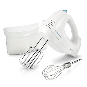 Hamilton Beach 6-Speed Electric Hand Mixer with Whisk, Traditional Beaters, Snap-On Storage Case, White