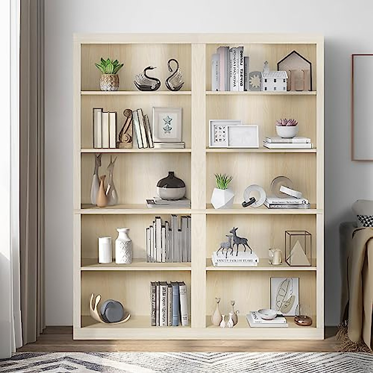 LTMEUTY Wooden Bookcase - Freestanding 5 Shelves Bookshelf, Tall Storage Book Shelf for Living Room, Office, Library, White Wood Grain