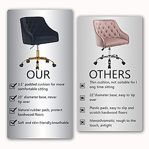 MOJAY Velvet Office Swivel Chair, Vanity Fabric Desk Pretty Fancy Gold Office Chairs for Girls, 360°Swivel Height Adjustable Reception Chair (Black)