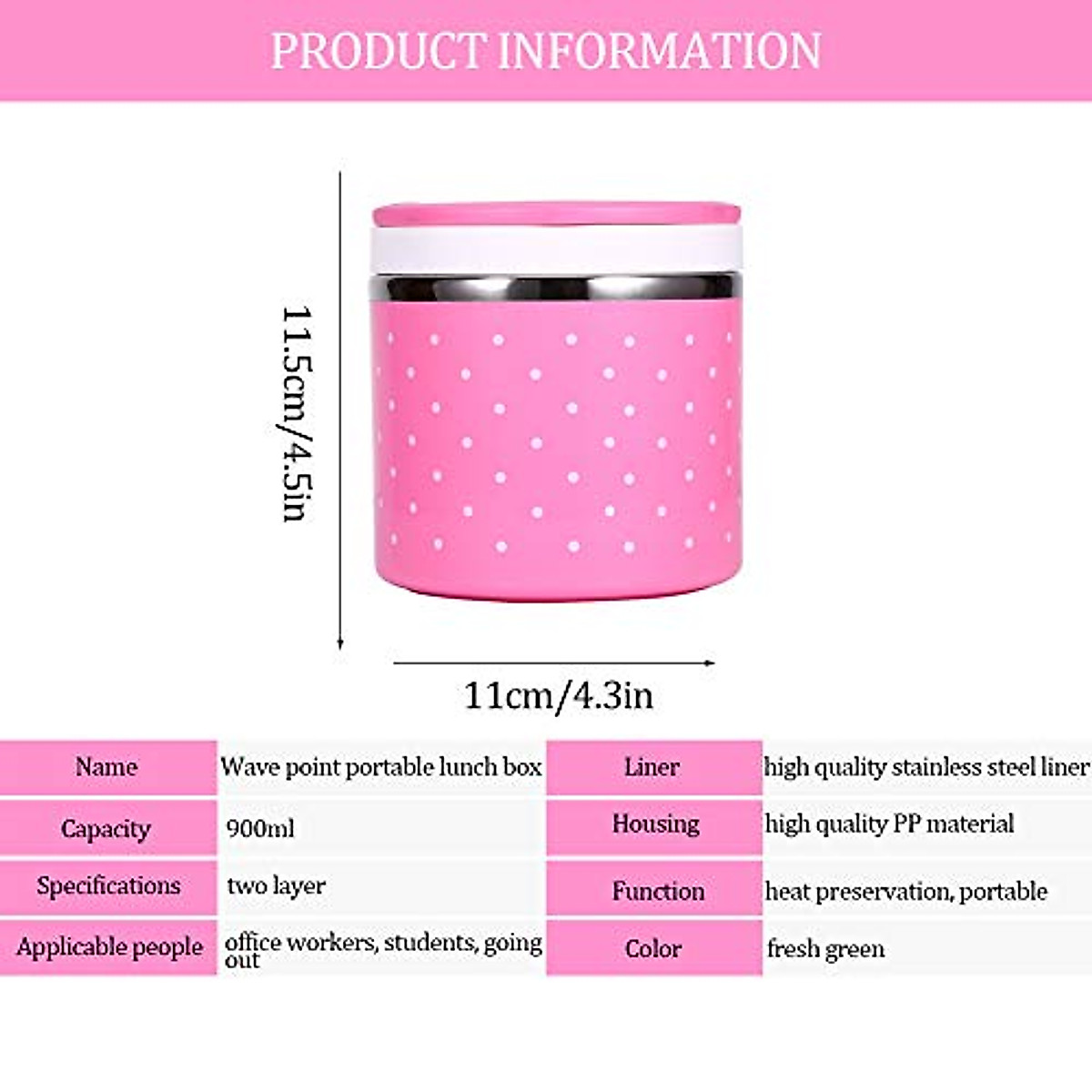 Insulated Lunch Box, 600ml Thermal Thermos Lunch Box Insulation Hot Food Container, Stainless Steel, Storage Lunch, Container, Canteen, Double Walled, Portable Food Bowl (Pink)