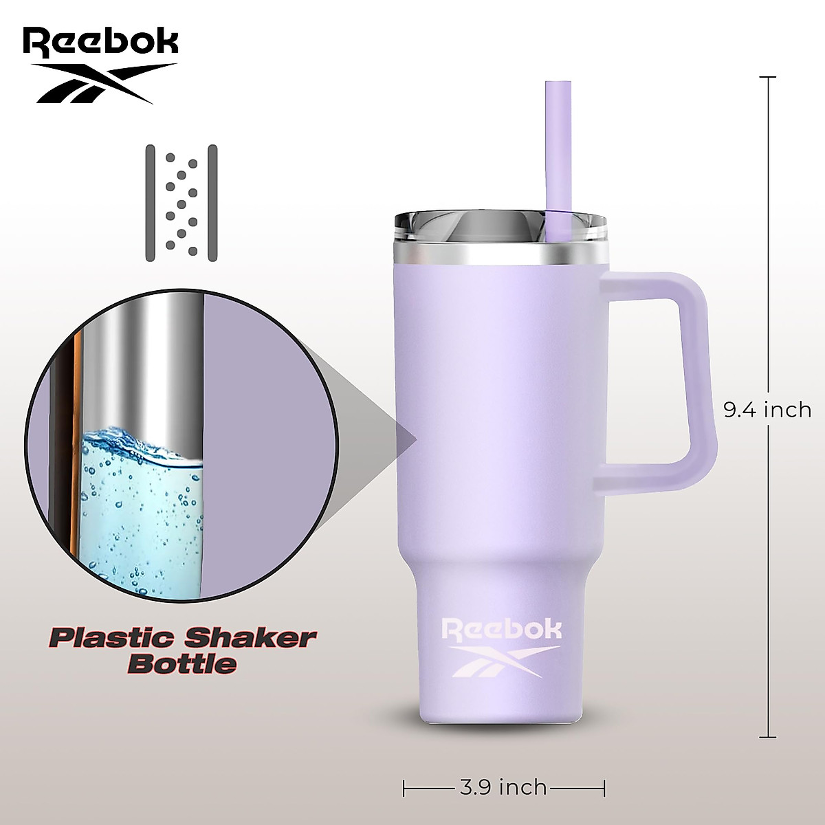 Reebok Stainless Steel Tumbler With Lifestyle Design - 40oz Tumbler With Handle - Double Wall Tumbler Vacuum Insulated - Leak Proof Tumbler For Men & Women (Purple)