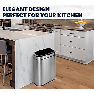 Alpine Industries 40 L / 10.5 Gal Stainless Steel Slim Open Trash Can - Compact Garbage Bin - Wide Access Top Slender Durable Receptacle with Sturdy Plastic Liner