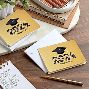 Hallmark 2024 Graduation Thank You Cards (40 Thank You Notes with Envelopes) Gold Graduation Cap
