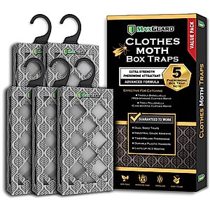 MaxGuard Clothes Moth Box Traps (5-Set Bonus Pack)