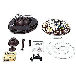 Yaminie 42" Tiffany Invisible Ceiling Fan,Retractable Invisible Ceiling Fan Retro Stained Glass LED Chandelier 3 Speeds 3 Light Changes Fandelier Chandelier Fan for Bedroom Dining Living Room