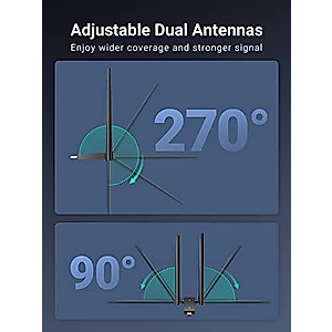 UGREEN USB WiFi Adapter for Desktop PC Laptop AC1300 5dBi High Gain Dual Antennas 164ft Wide Range 5G 2.4G Dual Band USB 3.0 WiFi Dongle Wireless Network Adapter Support Windows 11/10/8.1/8/7