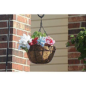 Ashman Metal Hanging Planter Basket with Coco Coir Liner Round Wire Plant Holder Chain Porch Decor Flower Pots Hanger Garden Decoration Indoor Outdoor Watering Hanging Baskets (4)