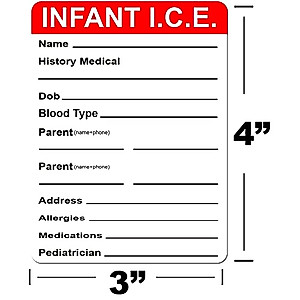 25 Pcs Infant I.C.E.(in Case of Emergency) Car Seat Sticker Safety Information 3 x 4 Inch Child Emergency Identification Contact Car Seat Stickers - Kids Car Seats Alert Attachment Tag Safety Decals