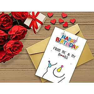 Funny Birthday Card for Men, Dirty Adult Friend Happy Birthday Gifts for Boyfriend Husband, Cheeky Boob Greeting Card for Him Her, Romantic Couples Birthday Cards with Stickers and Envelopes