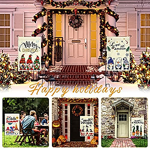 15 Pieces Seasonal Gnome Garden Flag Set Thanksgiving Day Christmas Winter Flag Double Sided Holiday Decorative Flag Welcome Yard Flag with Flag Stopper Flagpole and Clip for Holiday Decoration