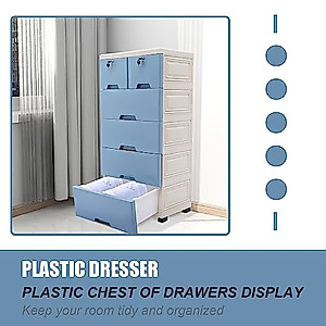 Futchoy Plastic Drawers Dresser,Chest of Drawers with Storage, Storage Cabinet with 6 Drawers,Closet Drawers Tall Dresser Organizer for Clothing,Nursery,Bedroom (Blue)