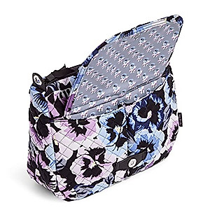 Vera Bradley Women's Cotton Carson Shoulder Bag Crossbody Purse, Plum Pansies - Recycled Cotton, One Size