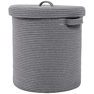 16" x 16" x 18" Extra Large Storage Basket with Lid, Cotton Rope Storage Baskets, Laundry Hamper, Cloth Bin, for Clothes Towels Blankets Pillows Storage in Living Room, Large Basket Grey with Cover